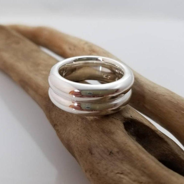 Håndlavet Dobbelt Loop Sterling Sølv Kunst Ring - Unik Udsagns Stykke