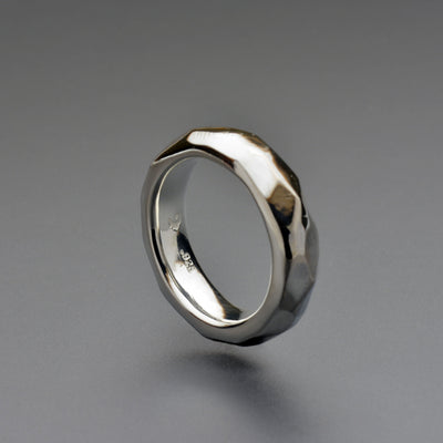 Handcrafted Bold Silver Ring with Faceted Design | One-of-a-Kind