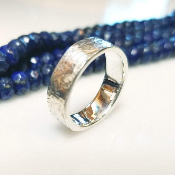 Handmade Textured Fine Silver Ring with Artwork | Unique Jewelry